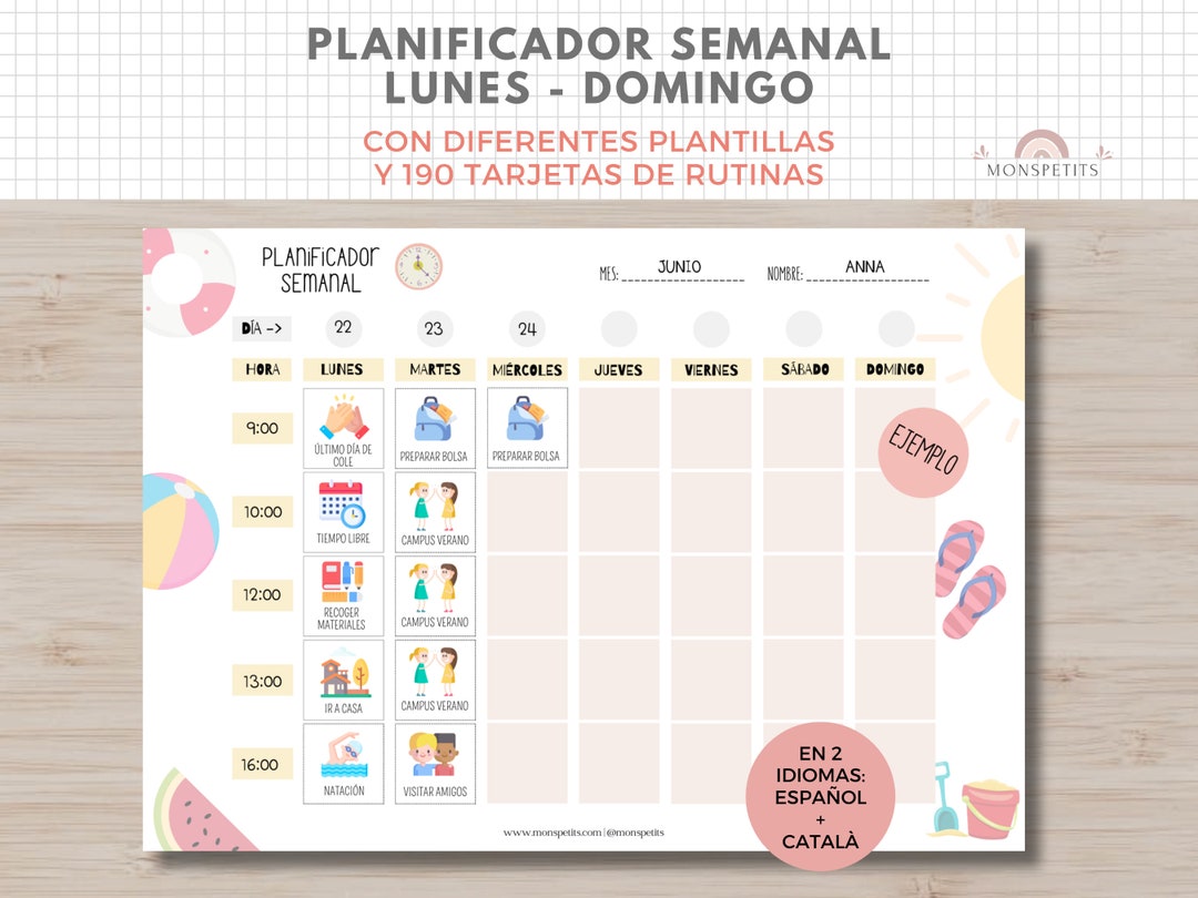 Planificador Semanal y Horario Lunes-Domingo, Plantilla Imprimible ...