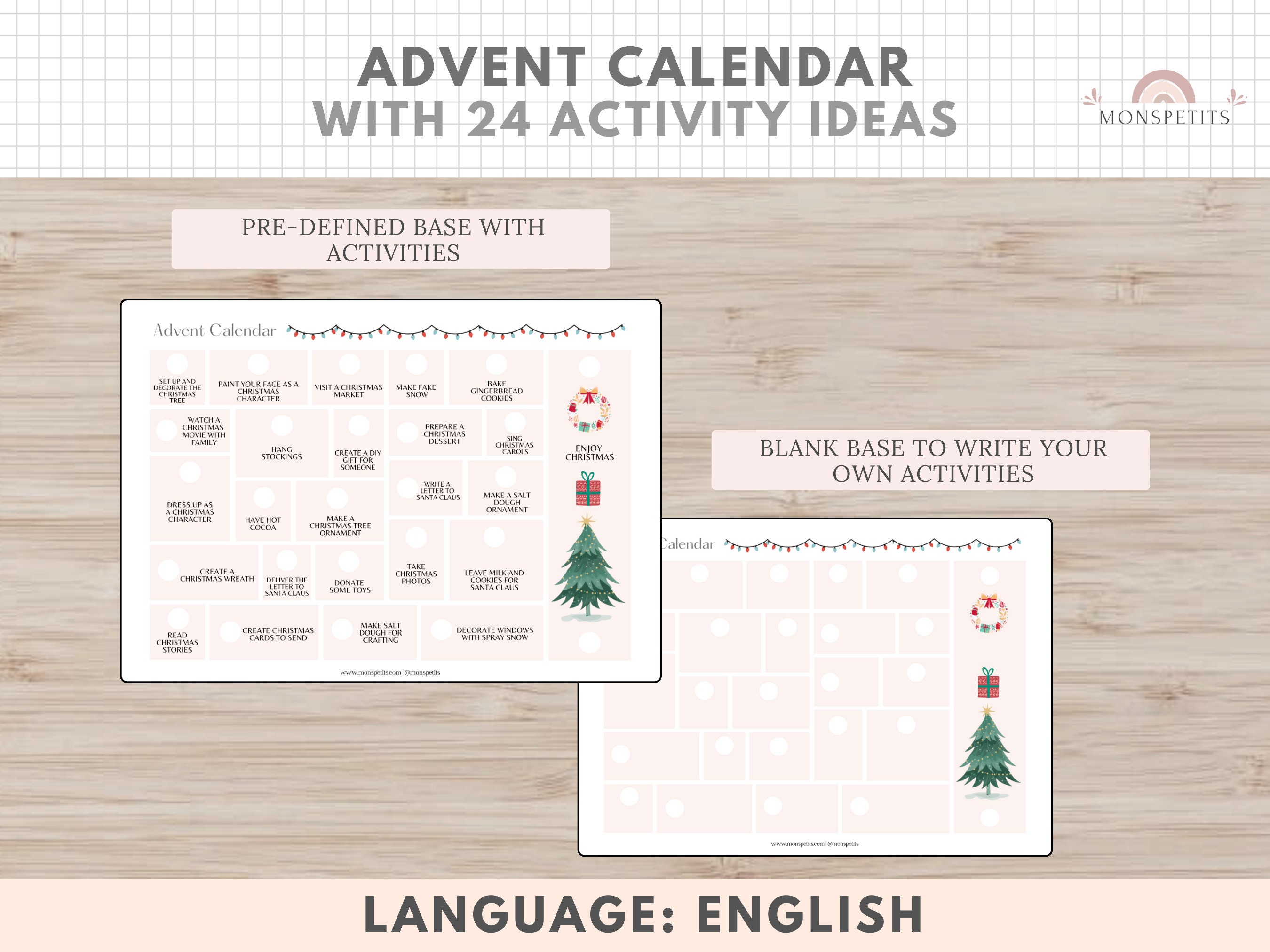 Advent Calendar Printable Horizontal , Template With 24 Activity Ideas ...