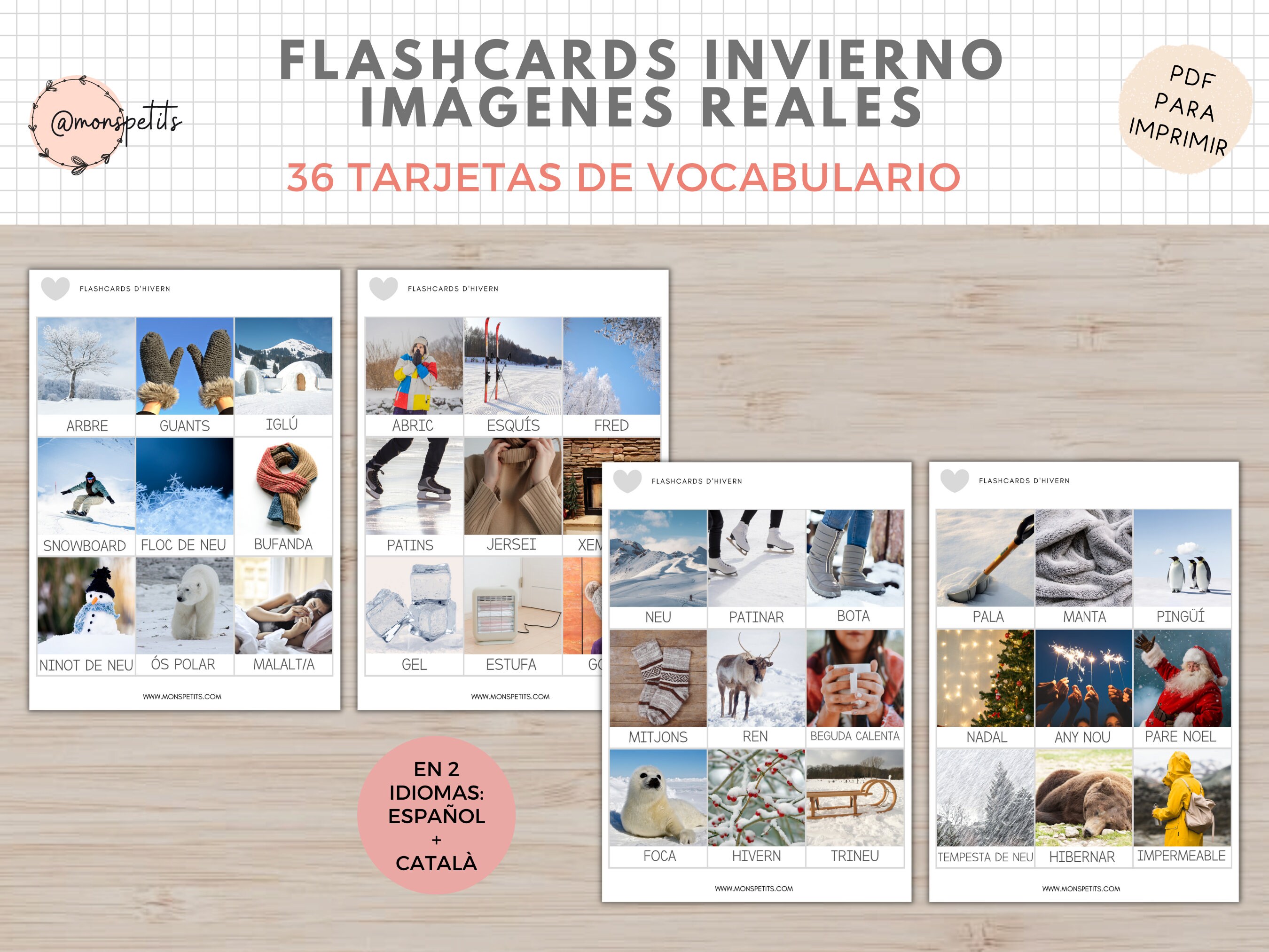 36 Flashcards Vocabulario Invierno, Imágenes Reales, Imprimible Niños ...