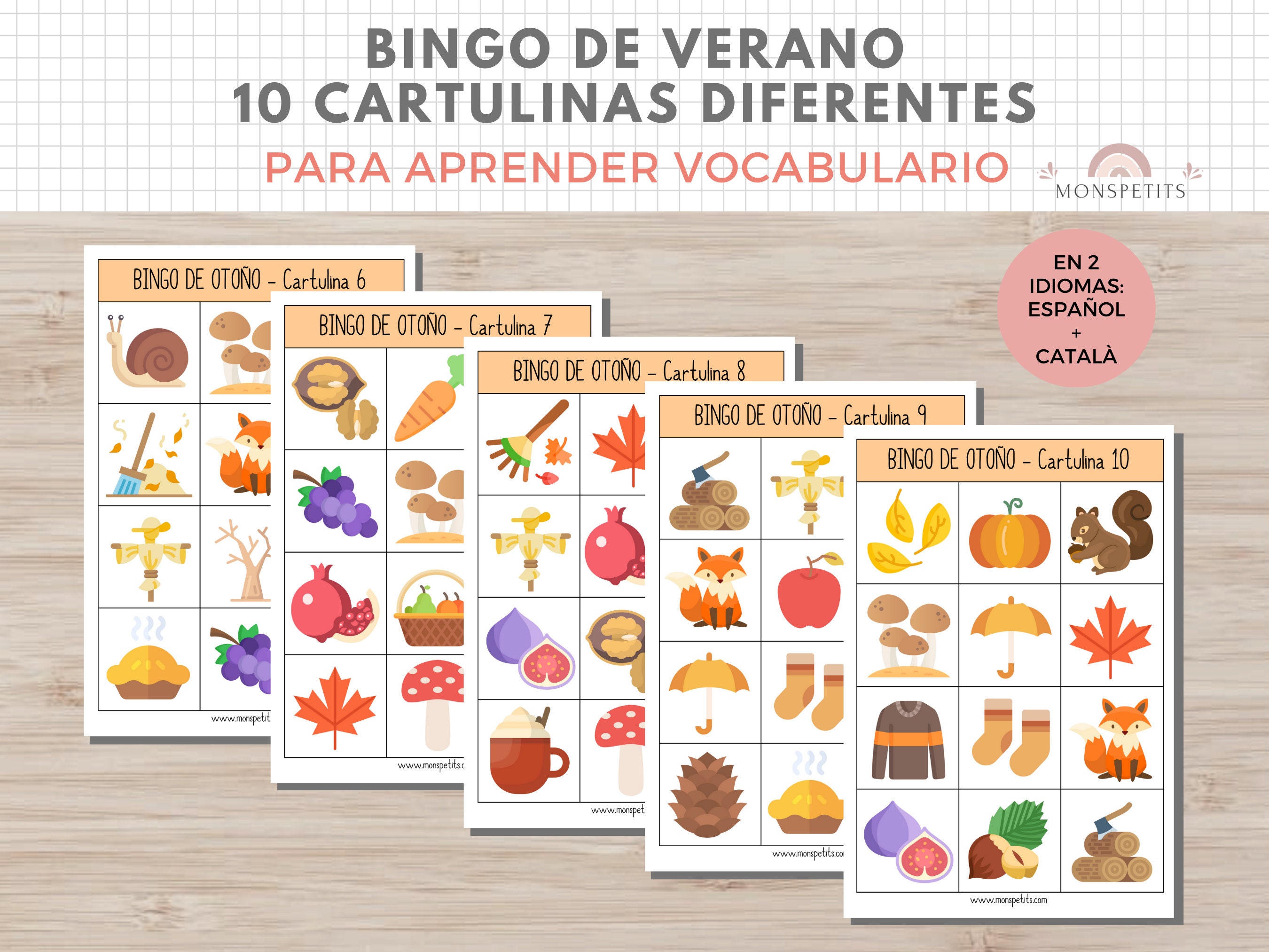 Bingo Temática Otoño, Juego, Vocabulario Niños, Imprimible, Español ...