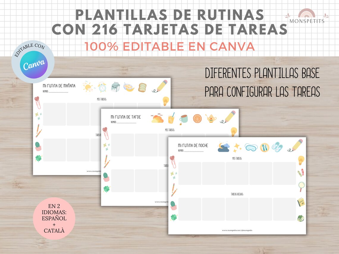 Plantillas de Rutinas con 216 tarjetas de tareas para niños - Etsy México
