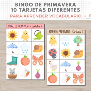 Bingo Temática Primavera, Juego, Vocabulario Niños, Imprimible, Español ...