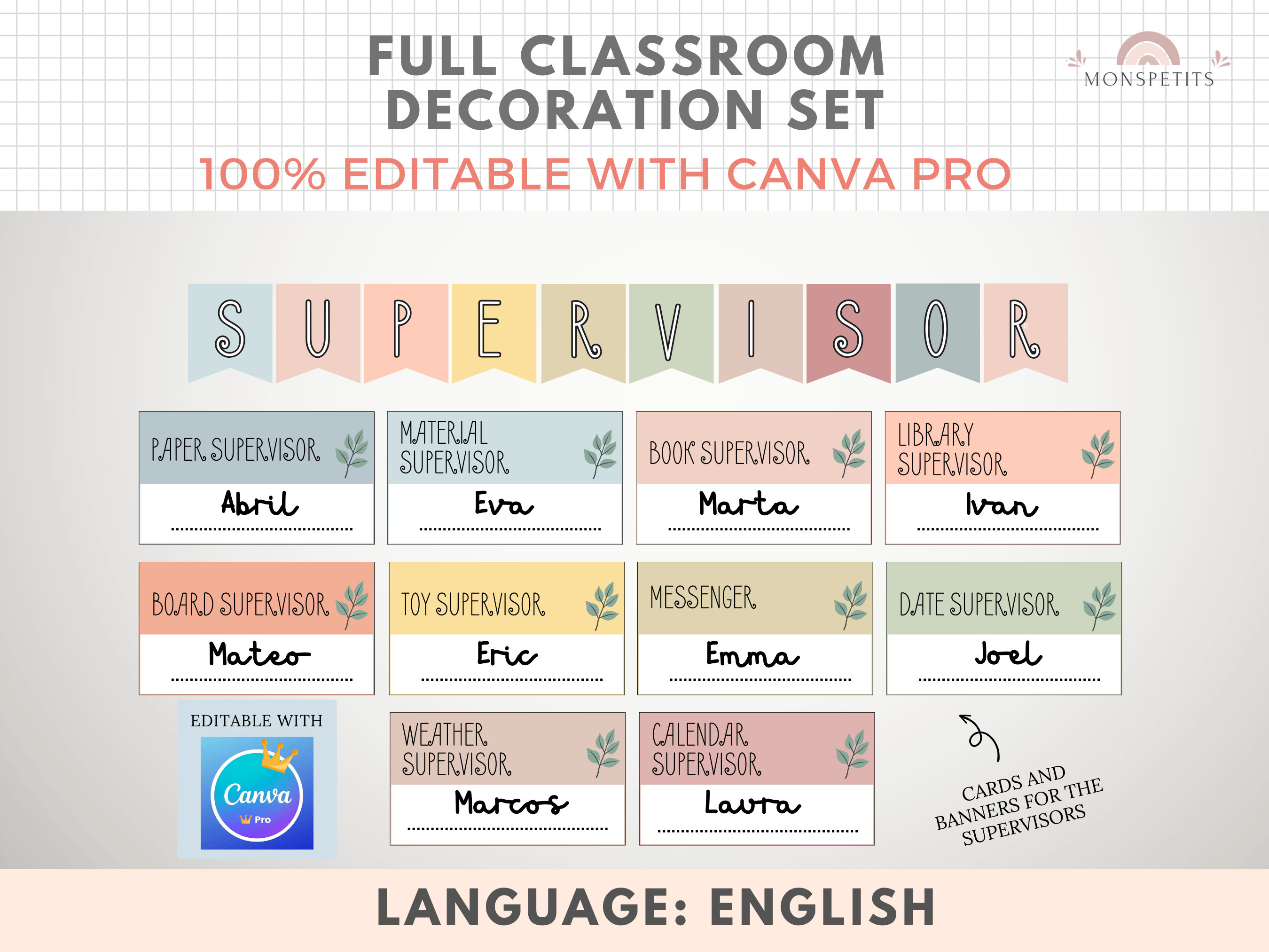 Full Classroom Decoration Pack, 130 Pages, EDITABLE With Canva Pro ...