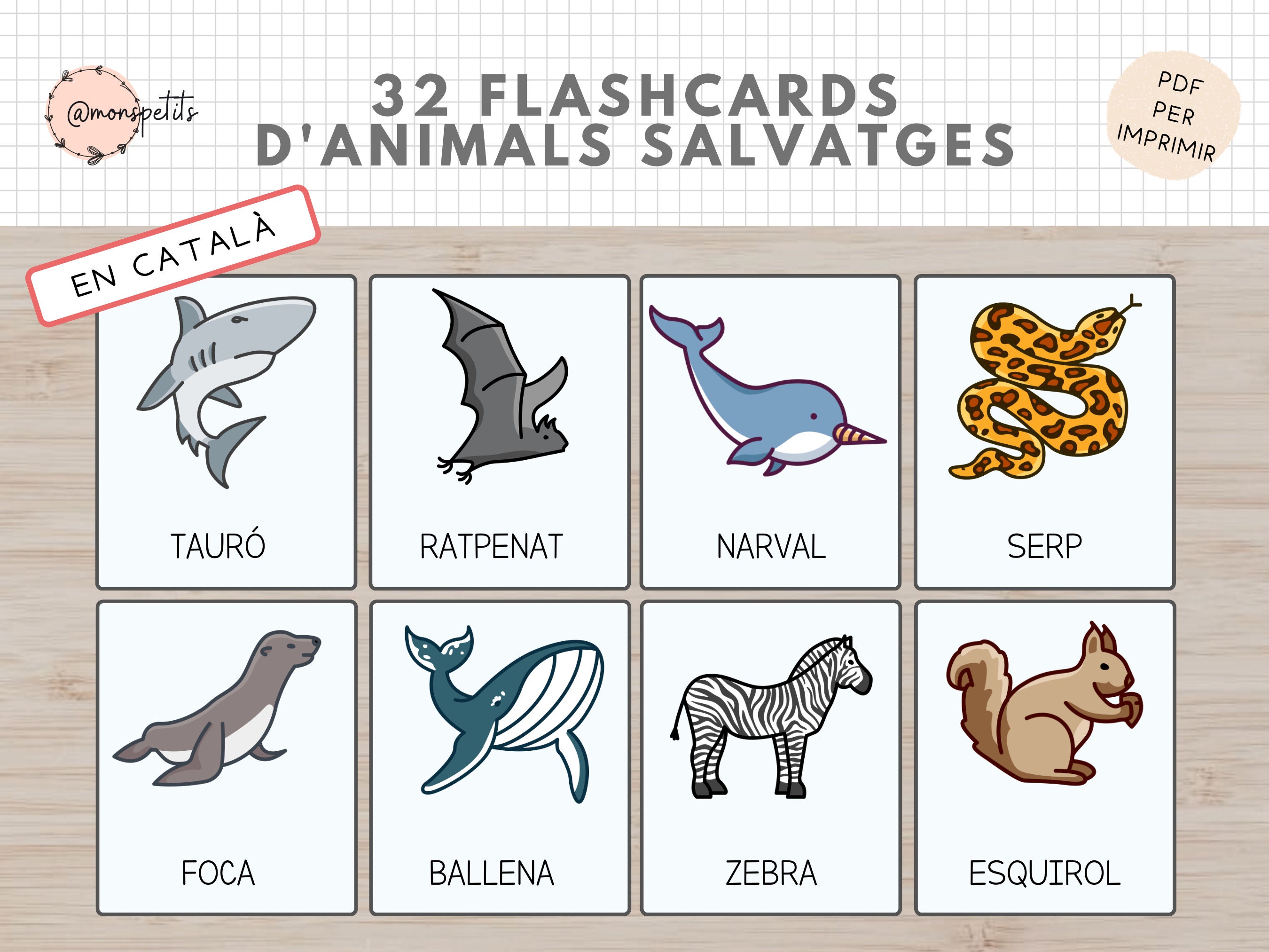 32 Flashcards Animals Salvatges Català Vocabulari Imprimible Educatiu ...