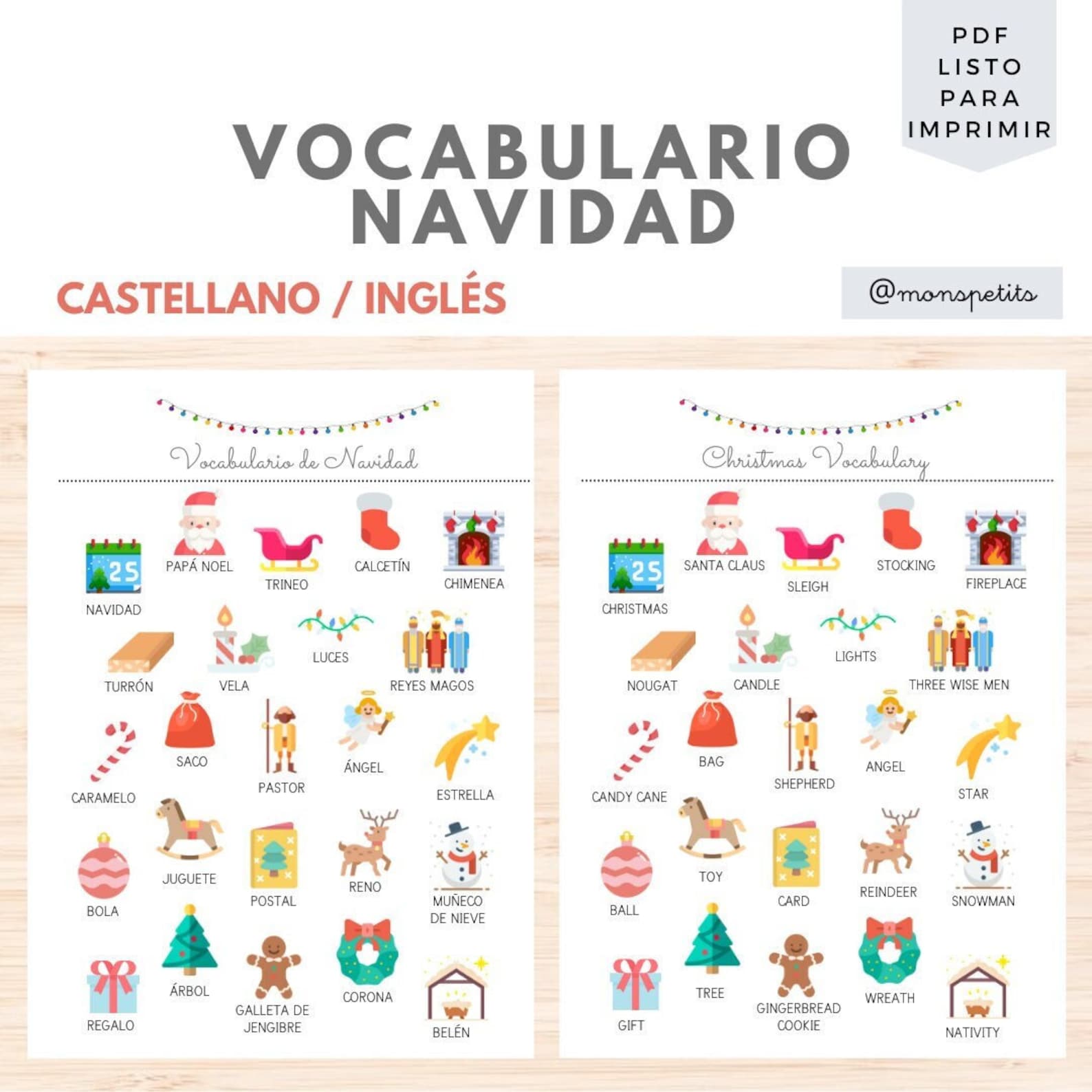 Vocabulario Navidad Español / Inglés Actividades | Etsy UK