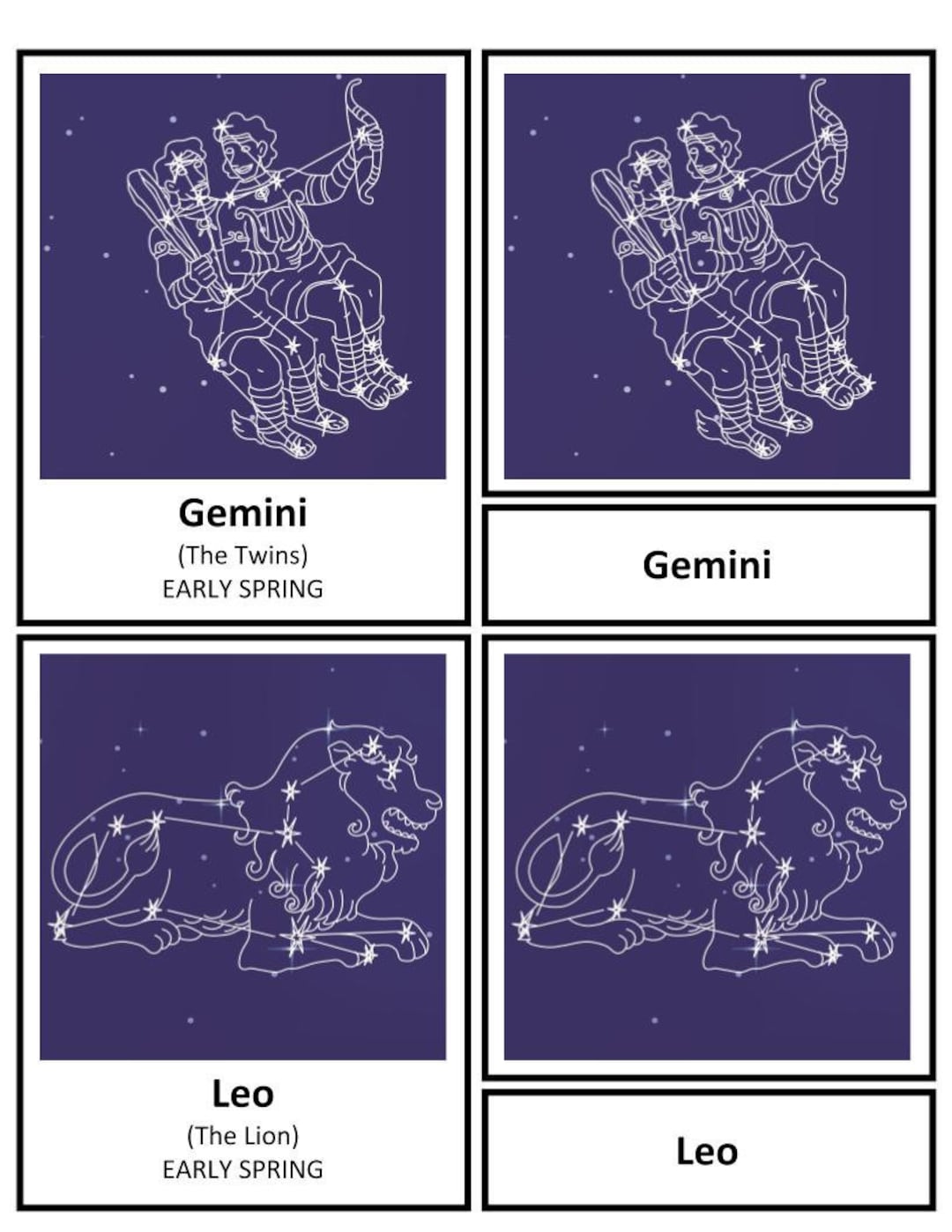 Zodiac Constellation 3 Part Cards - Etsy