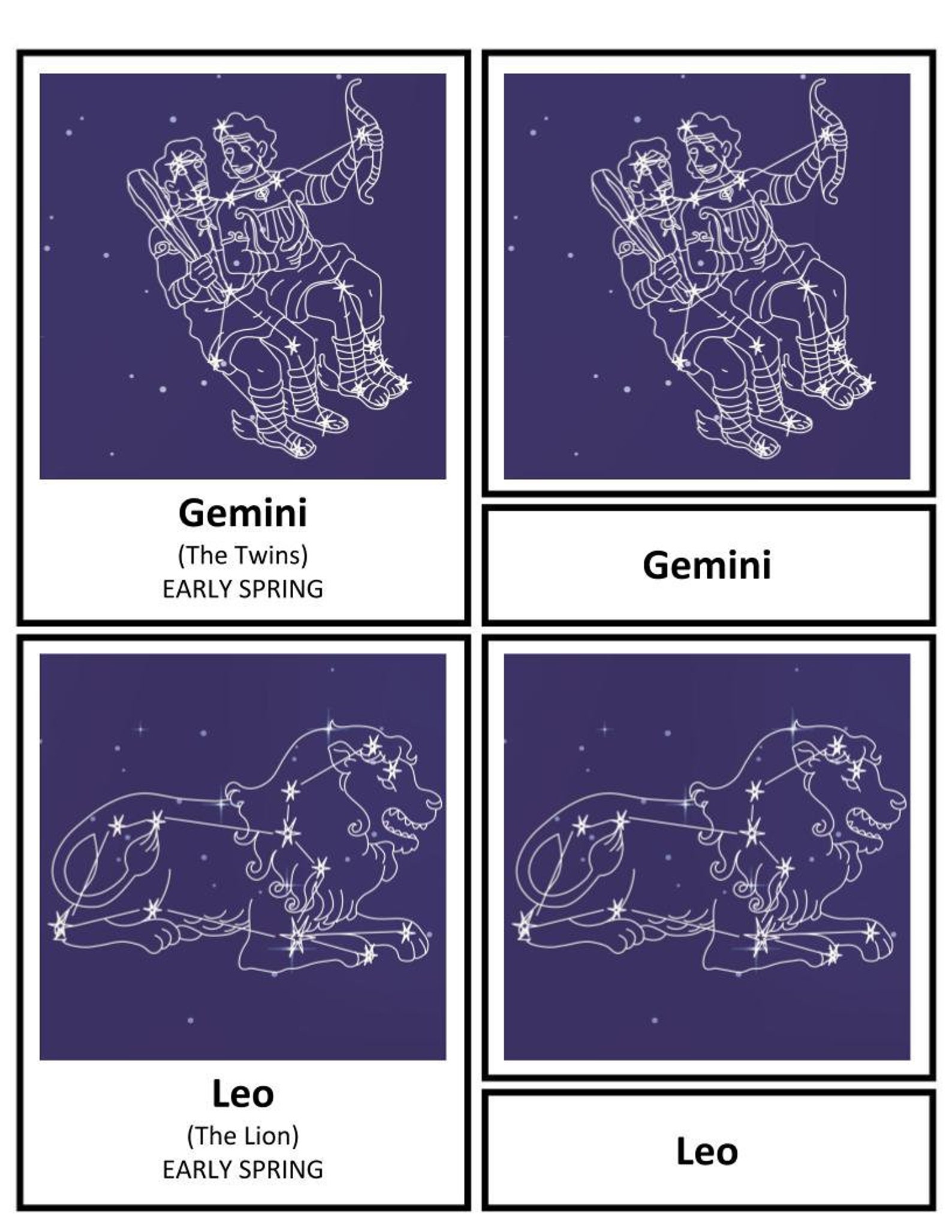 Zodiac Constellation 3 Part Cards - Etsy