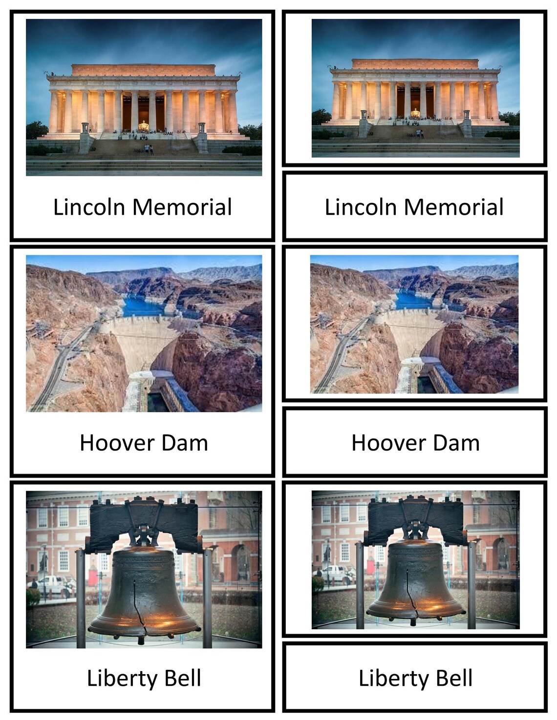US Landmarks + Symbols 3 Part Cards - Etsy