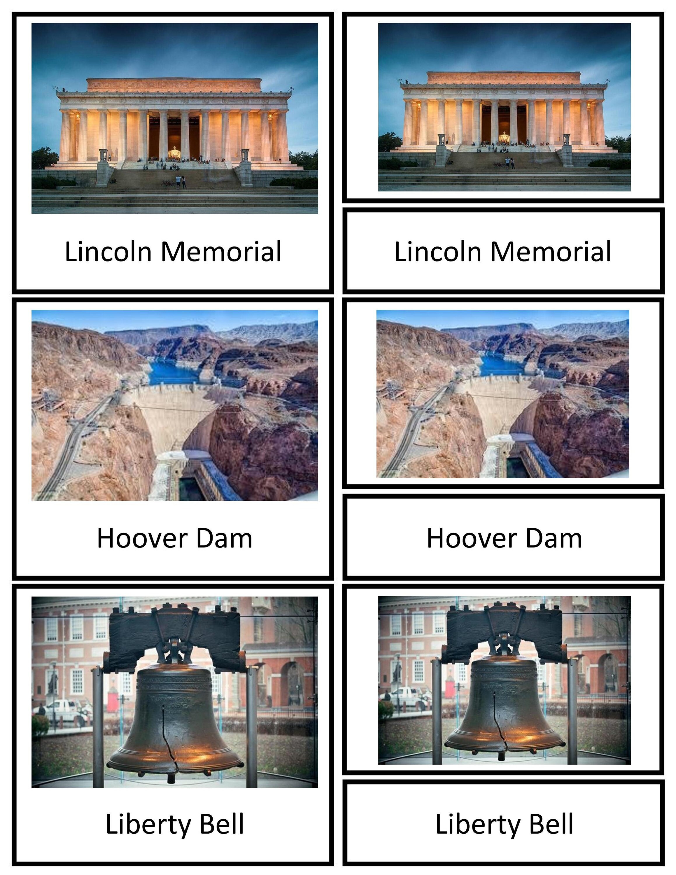 US Landmarks + Symbols 3 Part Cards - Etsy
