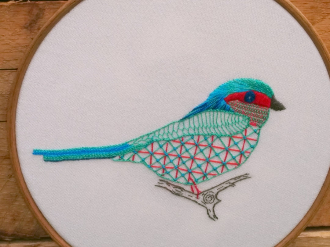 Bright Hand Embroidered Bird - Etsy