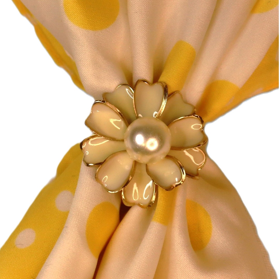 Vintage Flower Scarf Ring Cream Flower With Gold Colour Edging on a 3 ...