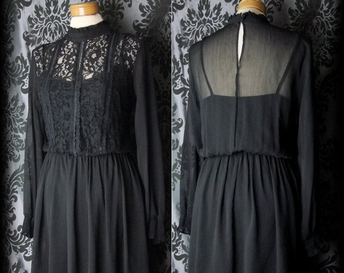 Goth Black Lace HEARTBROKEN High Neck Tea Dress 6 8 Victorian Romantic ...