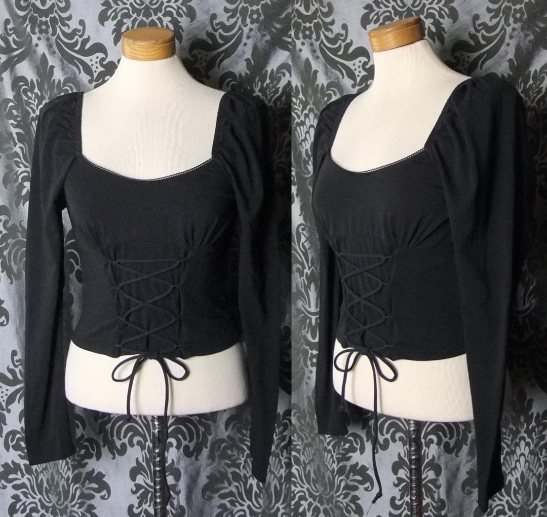 Trad Goth Black Fitted Square Neck WITCHING HOUR Lace up Corset Top 6 8 ...