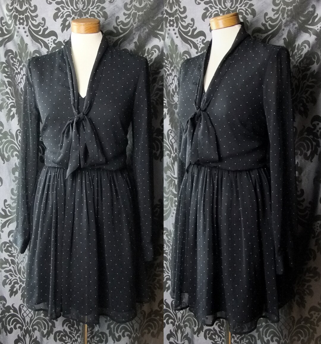 Gothabilly Black Polka Dot 40's RAPTURE Pussy Bow Tea Dress 8 10 ...