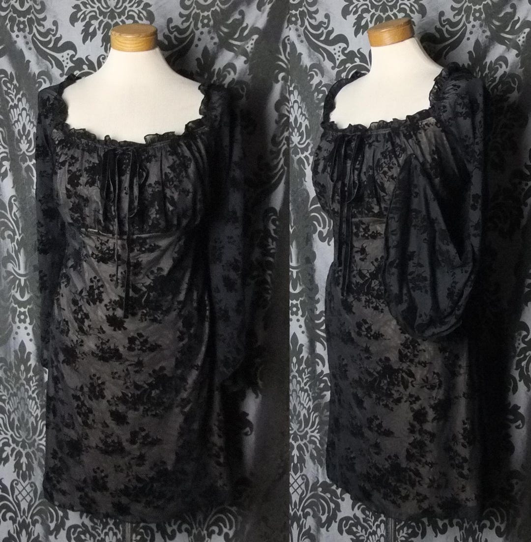 Trad Goth Black Devore Velvet NIGHTFALL Empire Style Dress 16 18 ...