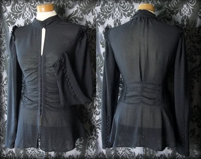 Goth Black Sheer Ruched MACABRE High Neck Corset Blouse 6 8 Victorian ...