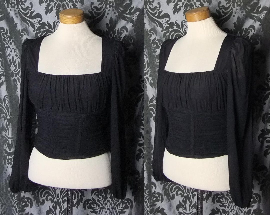 Gothic Black Fitted Corset Panel LAST KISS Empire Style Blouse Top 4 6 ...