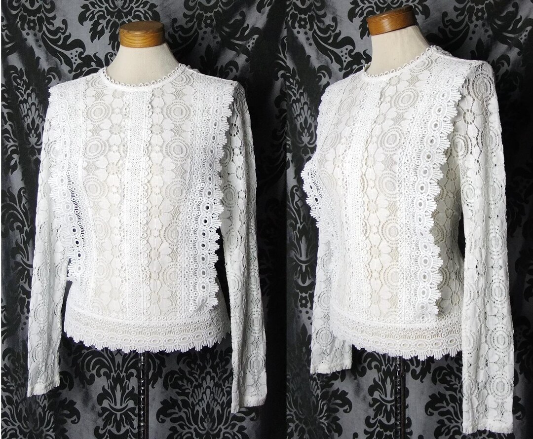 Romantic Goth Cream Lace Frill Detail CLAIRVOYANT Nostalgic Blouse 8 10 ...