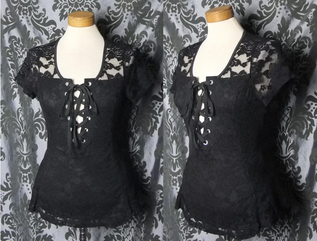 Trad Goth Black Lace Fitted WITCHING HOUR Lace up Corset Top 8 10 ...
