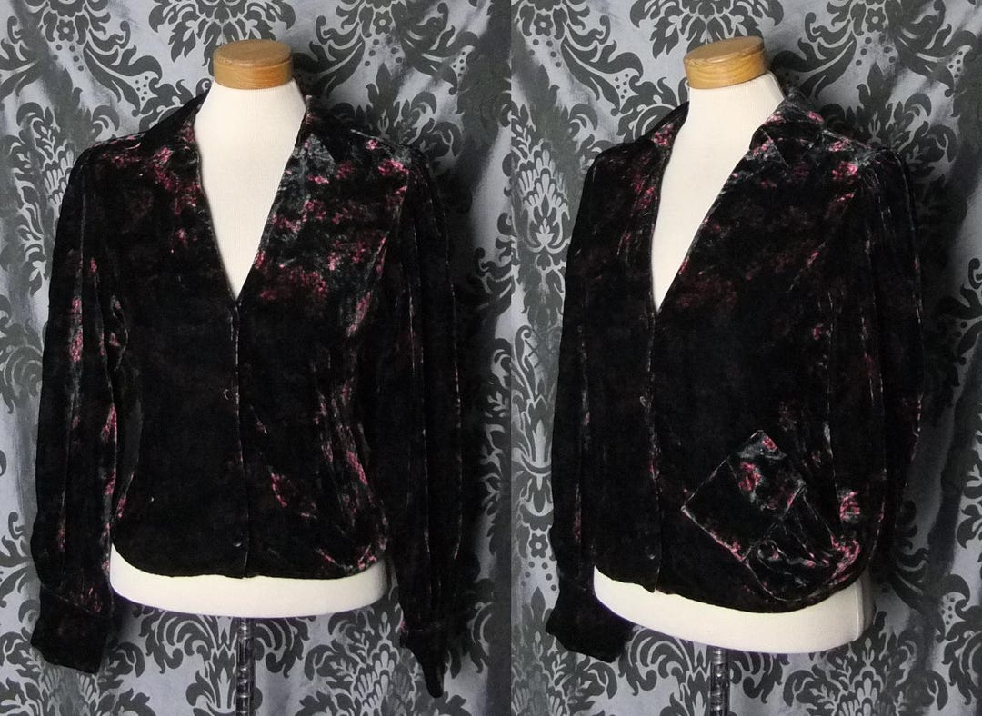 Trad Goth Black Pink Ditsy Velvet LETHAL DOSE Shirt Blouse 8 10 Vintage ...