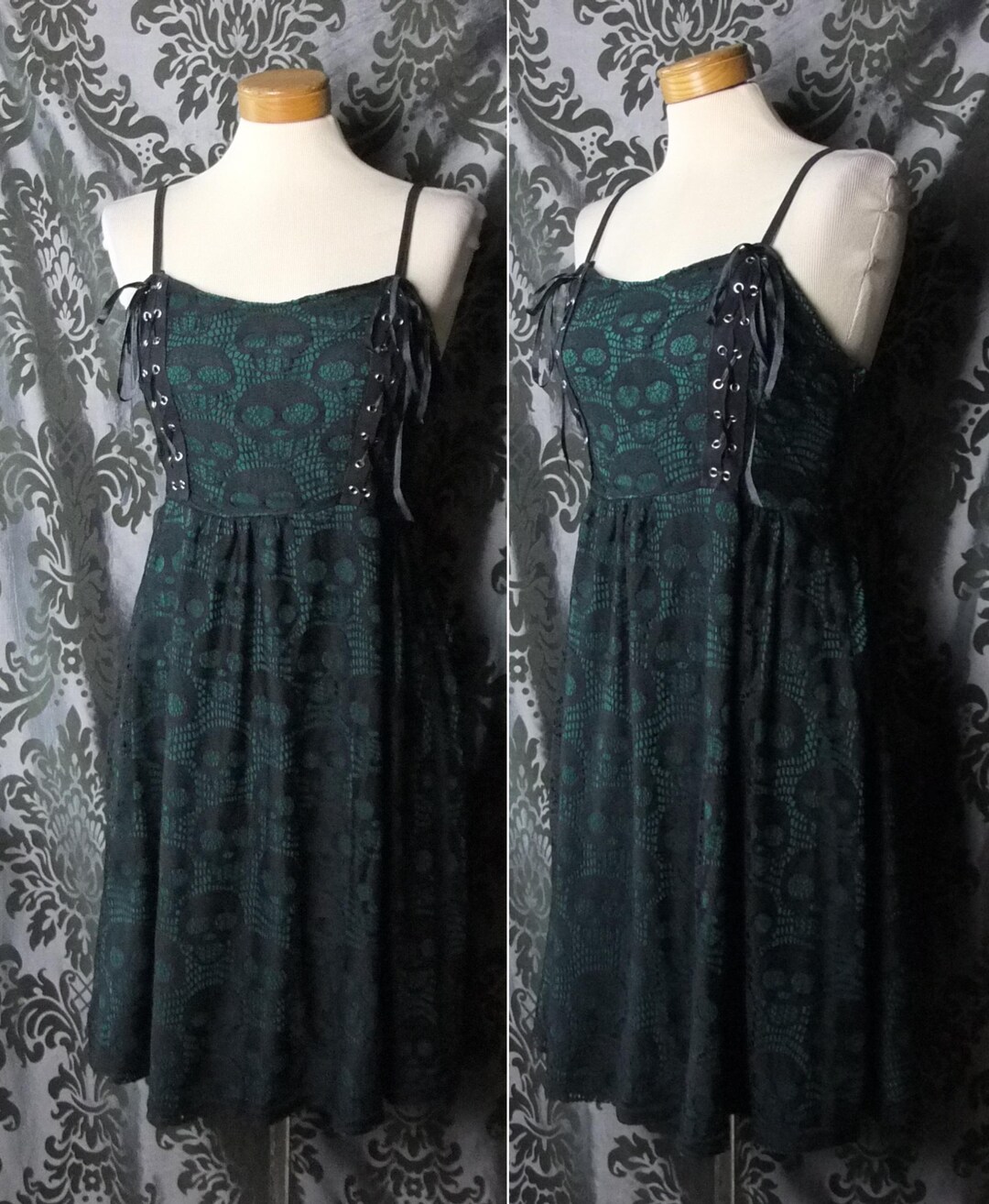 Trad Goth Lace Black Dark Green Fitted OBLIVION Lace up Corset Strap ...