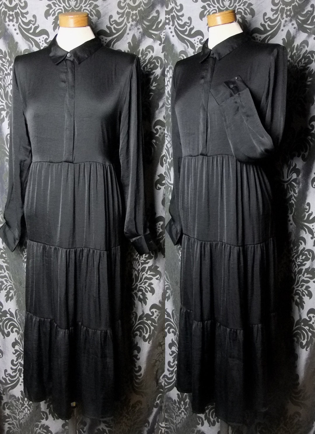 Gothic Long Black Tiered WHITECHAPEL Prim Austere Dress 10 12 Witch ...