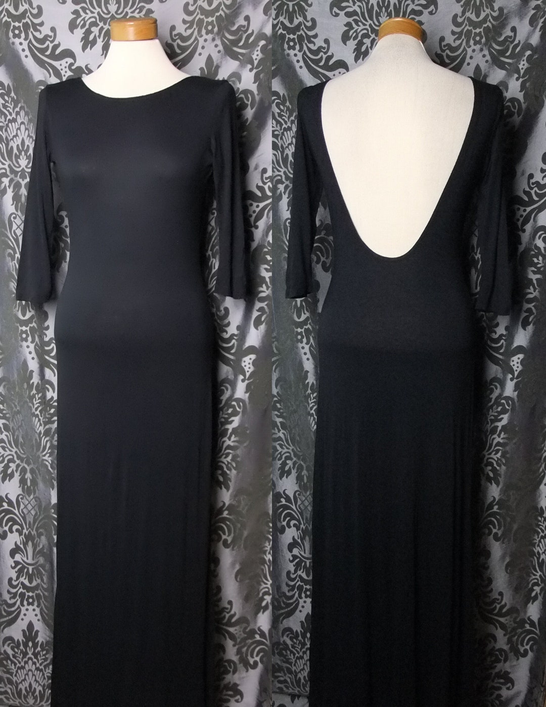 Trad Goth Very Long Black Jersey ENCHANTRESS Open Back Dress 4 - Etsy