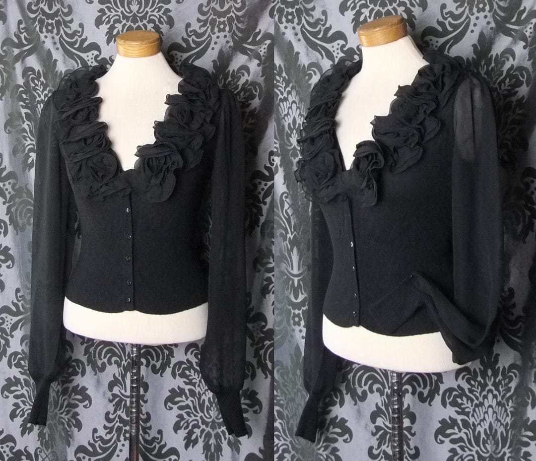 Gothic Black Fitted Frilled CORRUPTION Buttoned Cardigan Top 8 10 ...