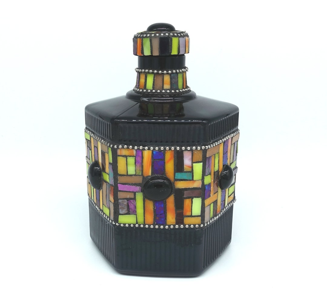 Geometric Handmade Stained Glass Mosaic Bottle With Stopper - Etsy