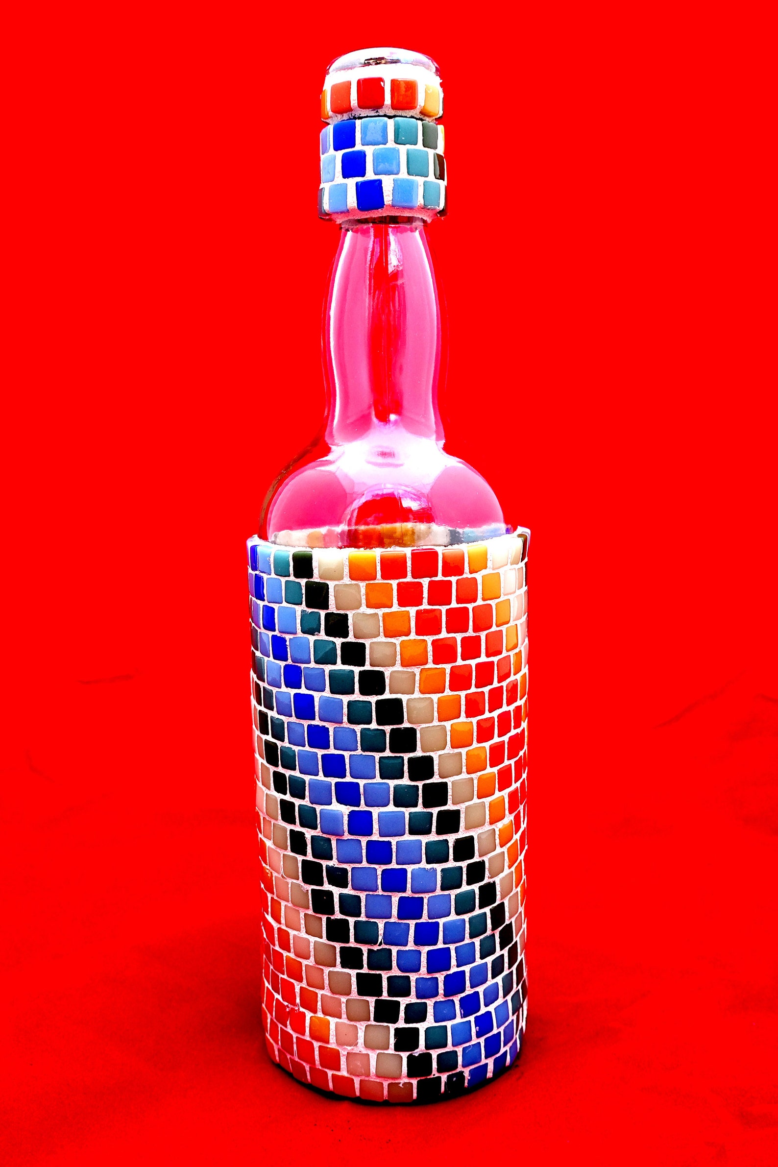The Rainbow Checker - Handmade Mosaic Art Bottle - Etsy