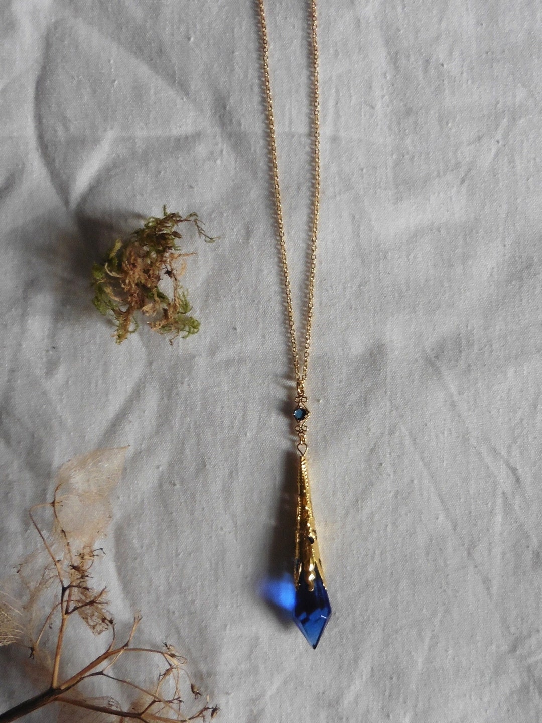 Blue Empress Teardrop Crystal Pendulum Tudor Renaissance Necklace ...