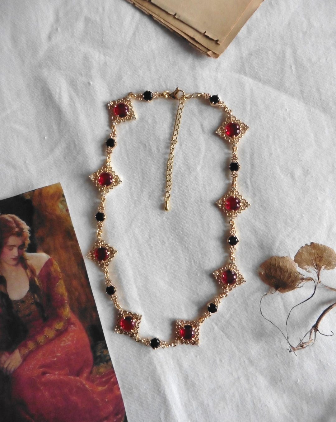 Medicis Red & Black Medieval Declaration Necklace, Tudor, Diamond ...