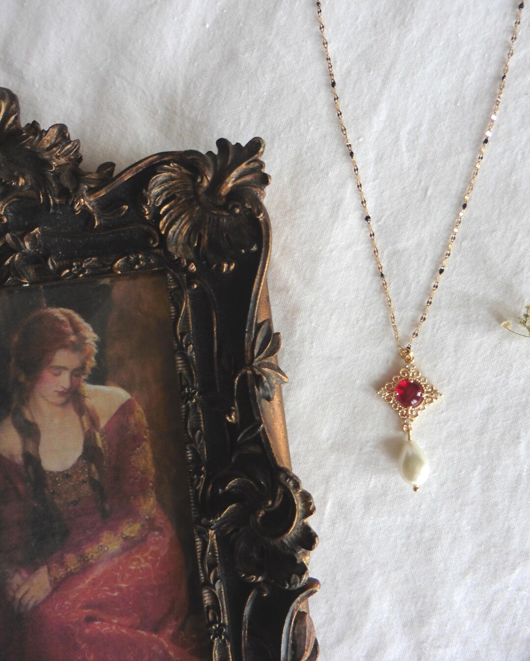 Jeanne Seymour Dark Red Tudor Pearl Necklace, Historical Necklace ...