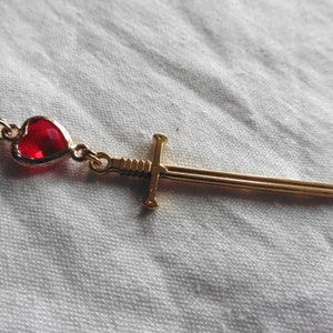 Red Heart & Gold Sword Necklace, Dagger, Knight, Dark Academia, Gothic ...