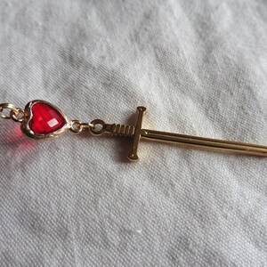 Red Heart & Gold Sword Necklace, Dagger, Knight, Dark Academia, Gothic ...