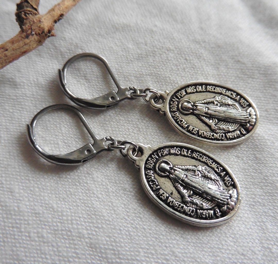 Virgin Mary - Santa Madonna Earrings, Boho Earrings, Religious Medal ...