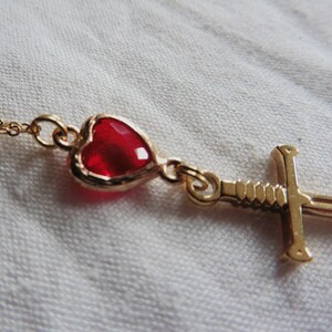 Red Heart & Gold Sword Necklace, Dagger, Knight, Dark Academia, Gothic ...
