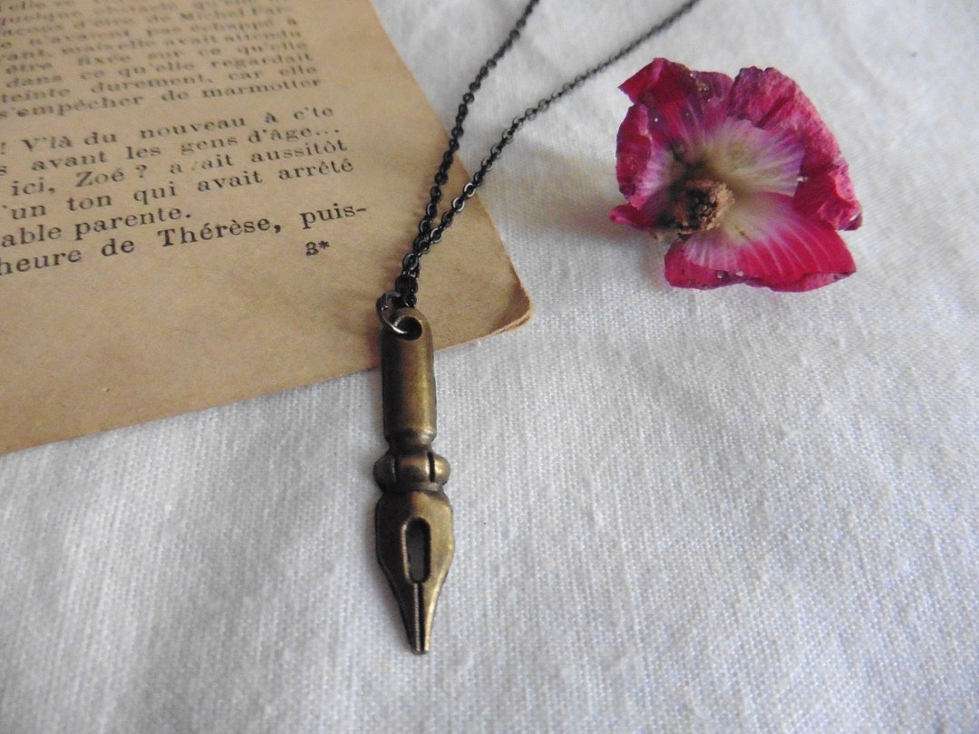 Cottagecore Vintage Bronze Ink Pen Nib Necklace, Victorian, Literary ...