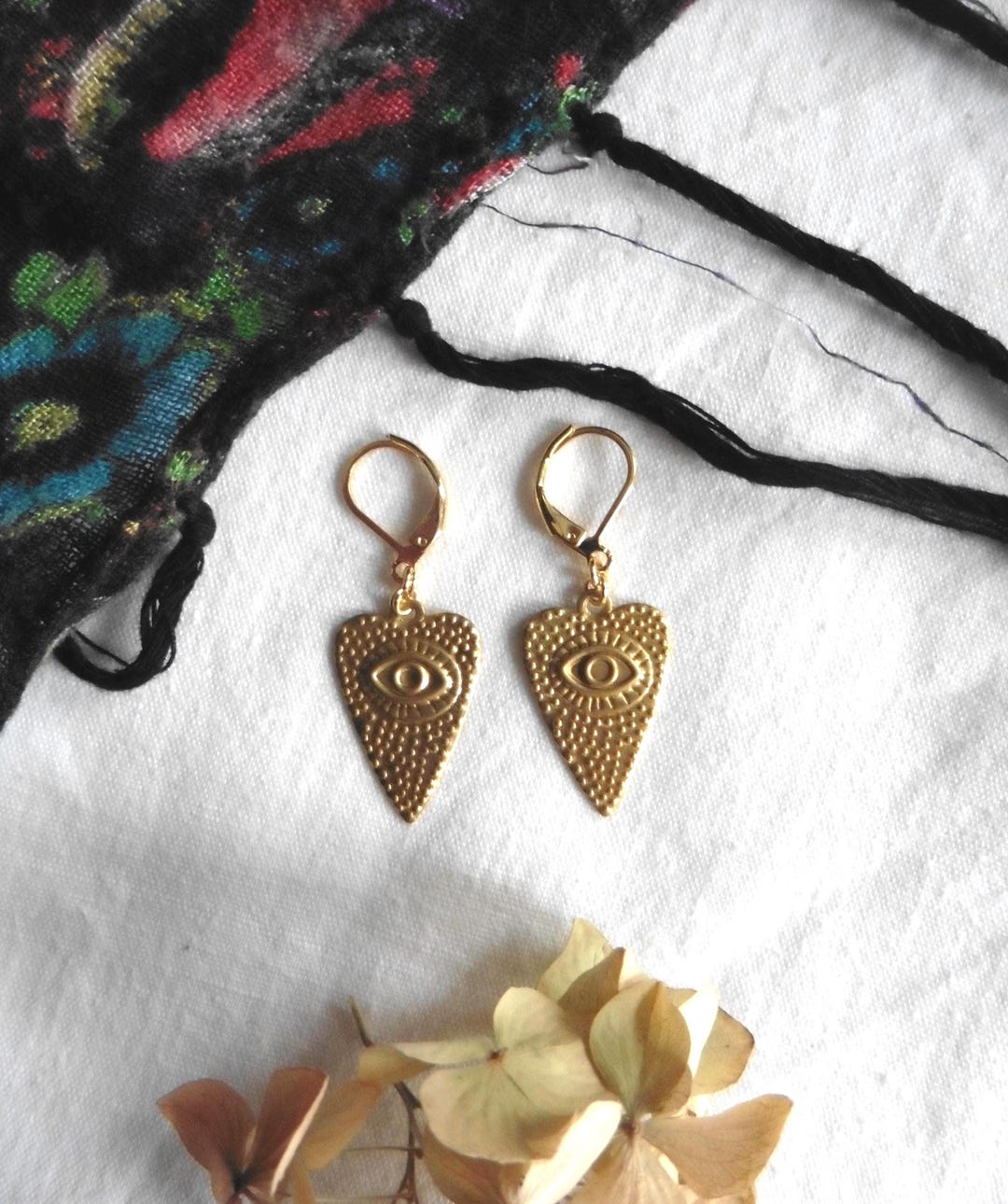 Eye in Heart Ex-voto Earrings, Greek Eye, Boho Earrings, Talisman ...