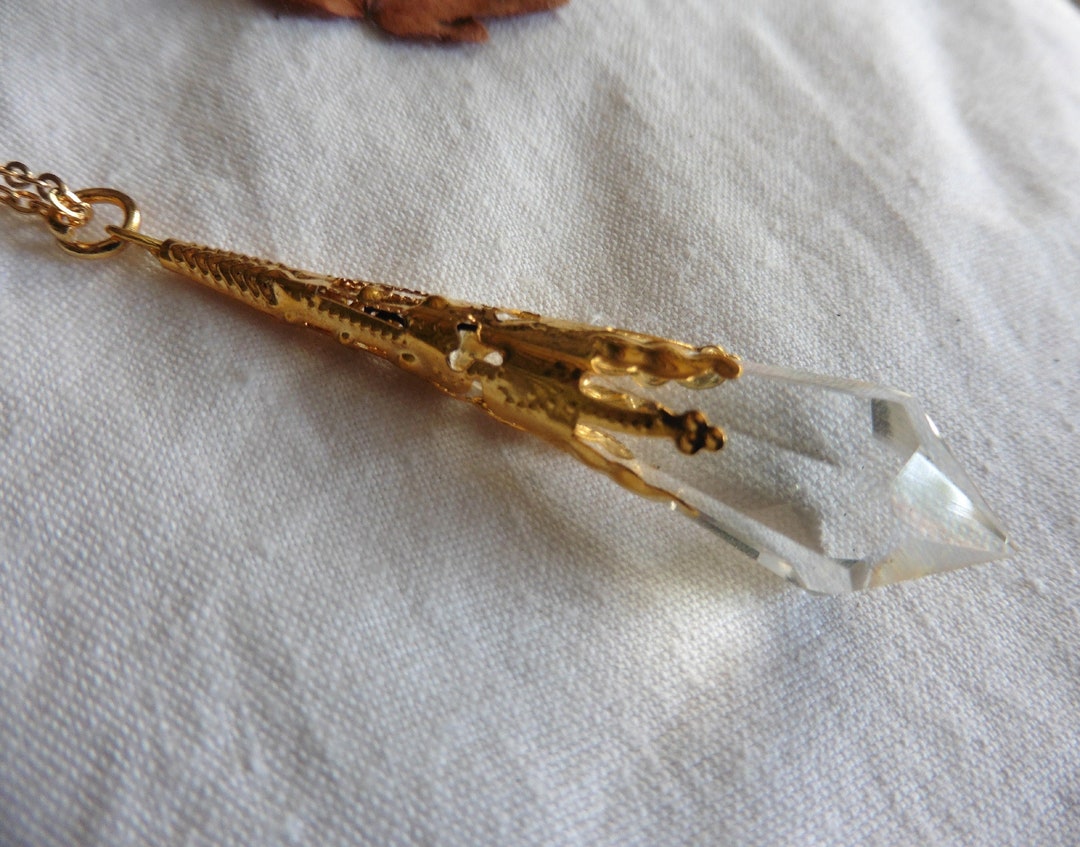 Elven Snow Ice Queen Teardrop Pendulum Necklace, Crystal Glass, Magic ...