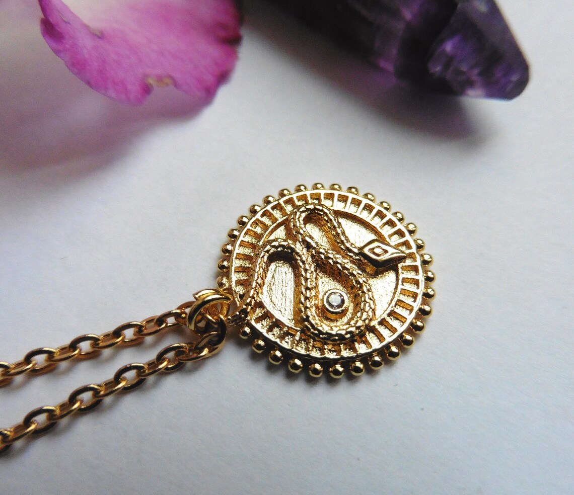 Snake Choker Serpent medal Golden gold-plated necklace Boho | Etsy