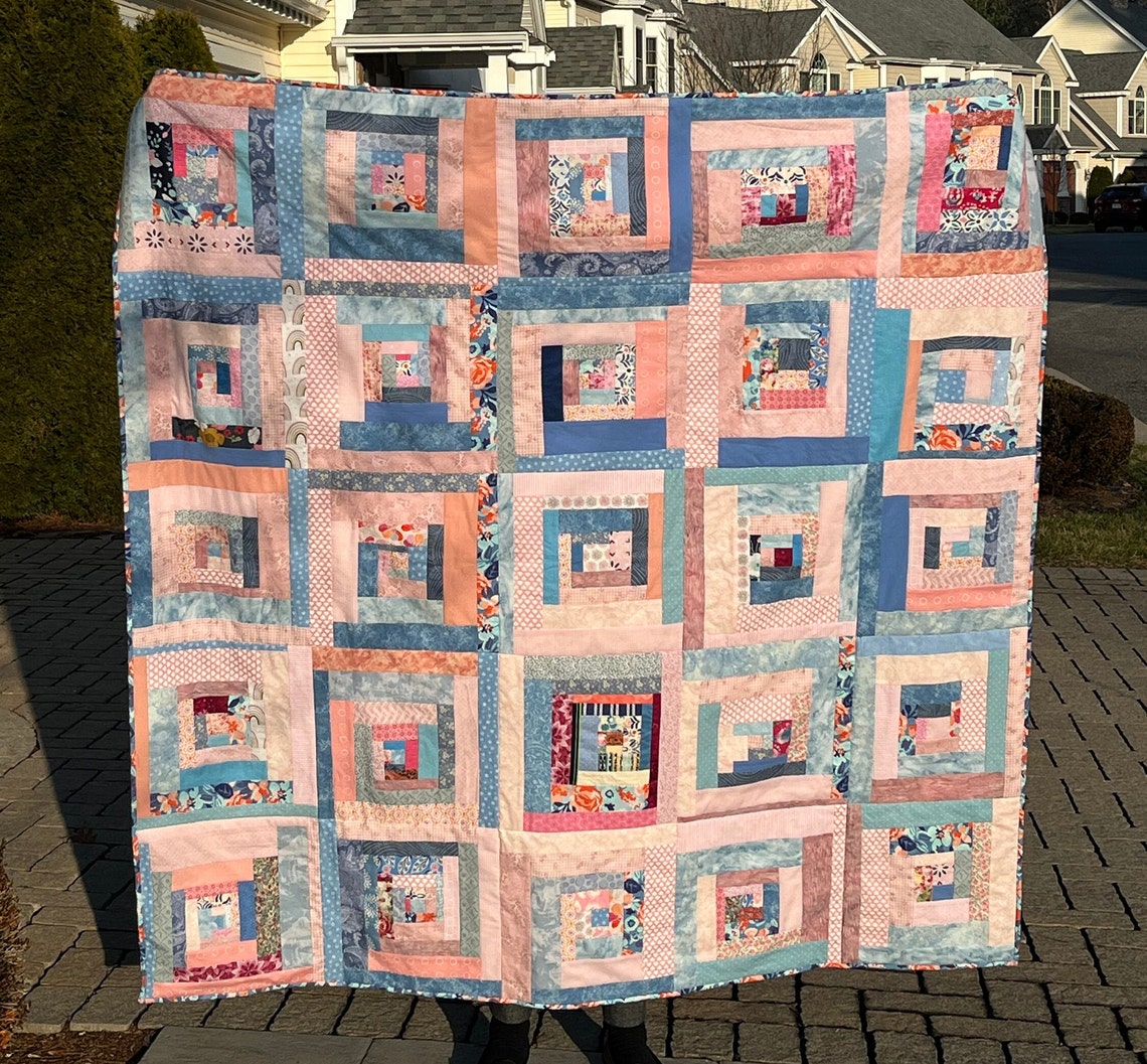 Pink No Blue! Scrappy Log Cabin Quilt - Etsy