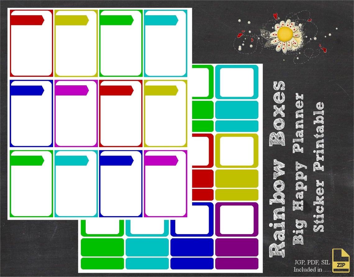 MAMBI Happy Planner Printable Stickers - Rainbow Boxes - Etsy