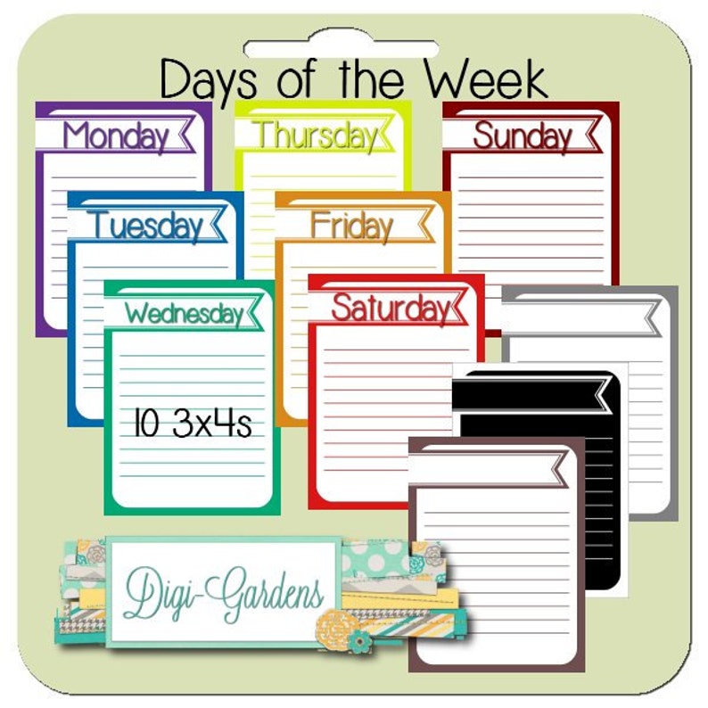 Journal Cards (days of the Week) - Etsy