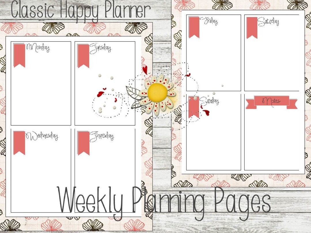 Happy Planner Classic Weekly Printable, Coral & Black (PDF Pattern) - Etsy