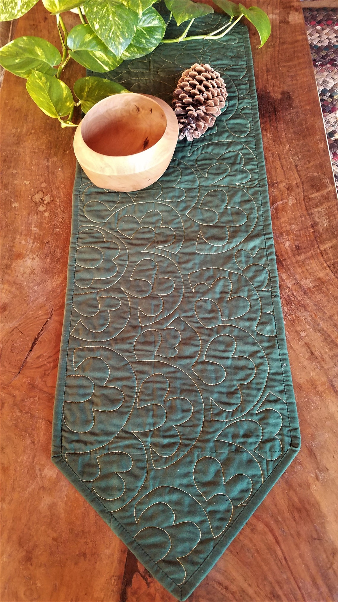 Quilted Table Runner Table topper Reversible Green and | Etsy