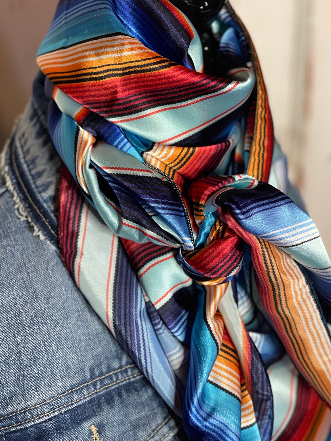 Blue, Orange & Red Stripe Wild Rag| Extra Large Wild Rag | Stripe Wild ...