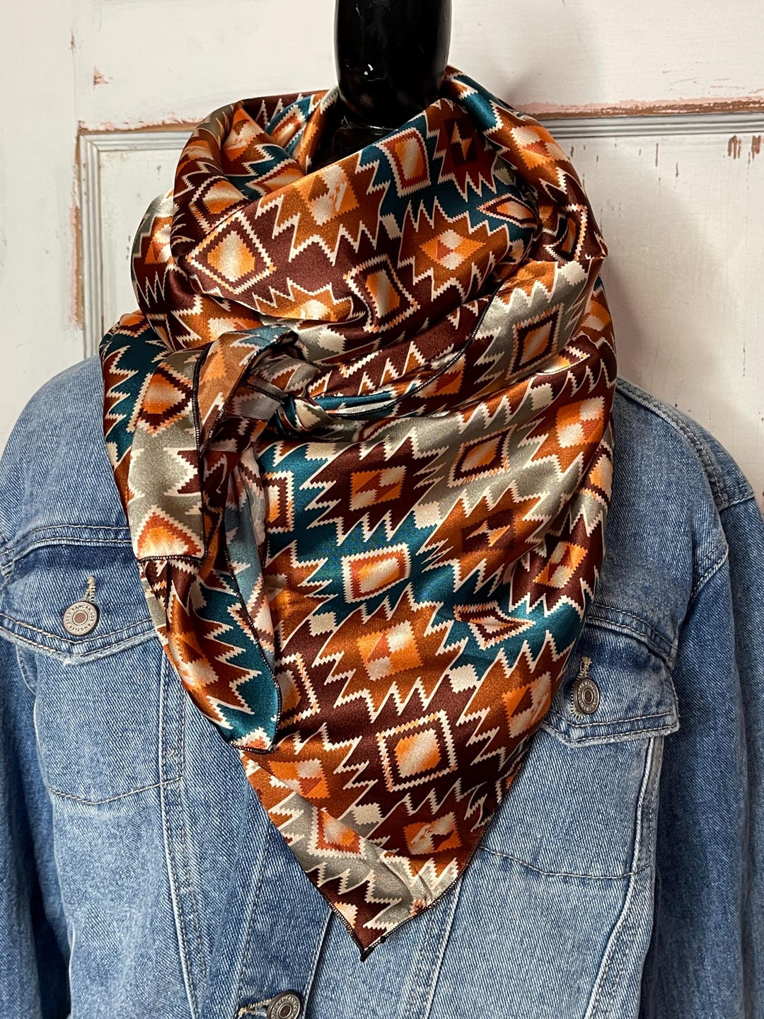 Warm Brown, Rust, Blue Wild Rag | Tribal Print | Wild Rag| Extra Large ...