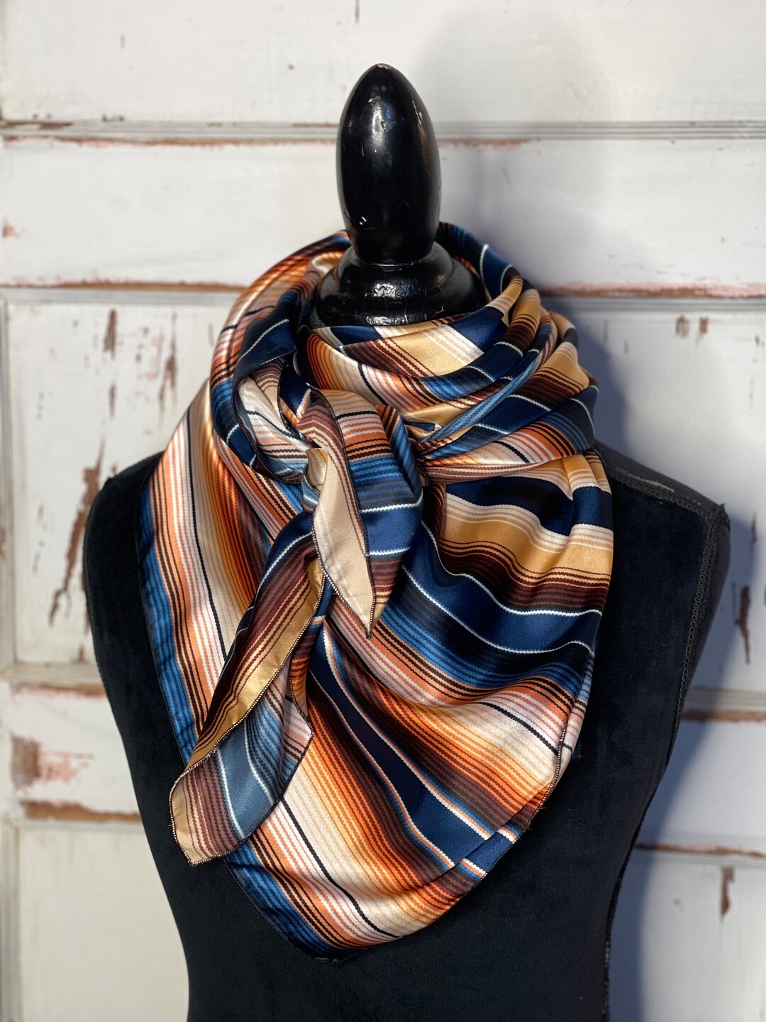 Blue & Tan Stripe Wild Rag| Extra Large Wild Rag | Stripe Wild Rag ...