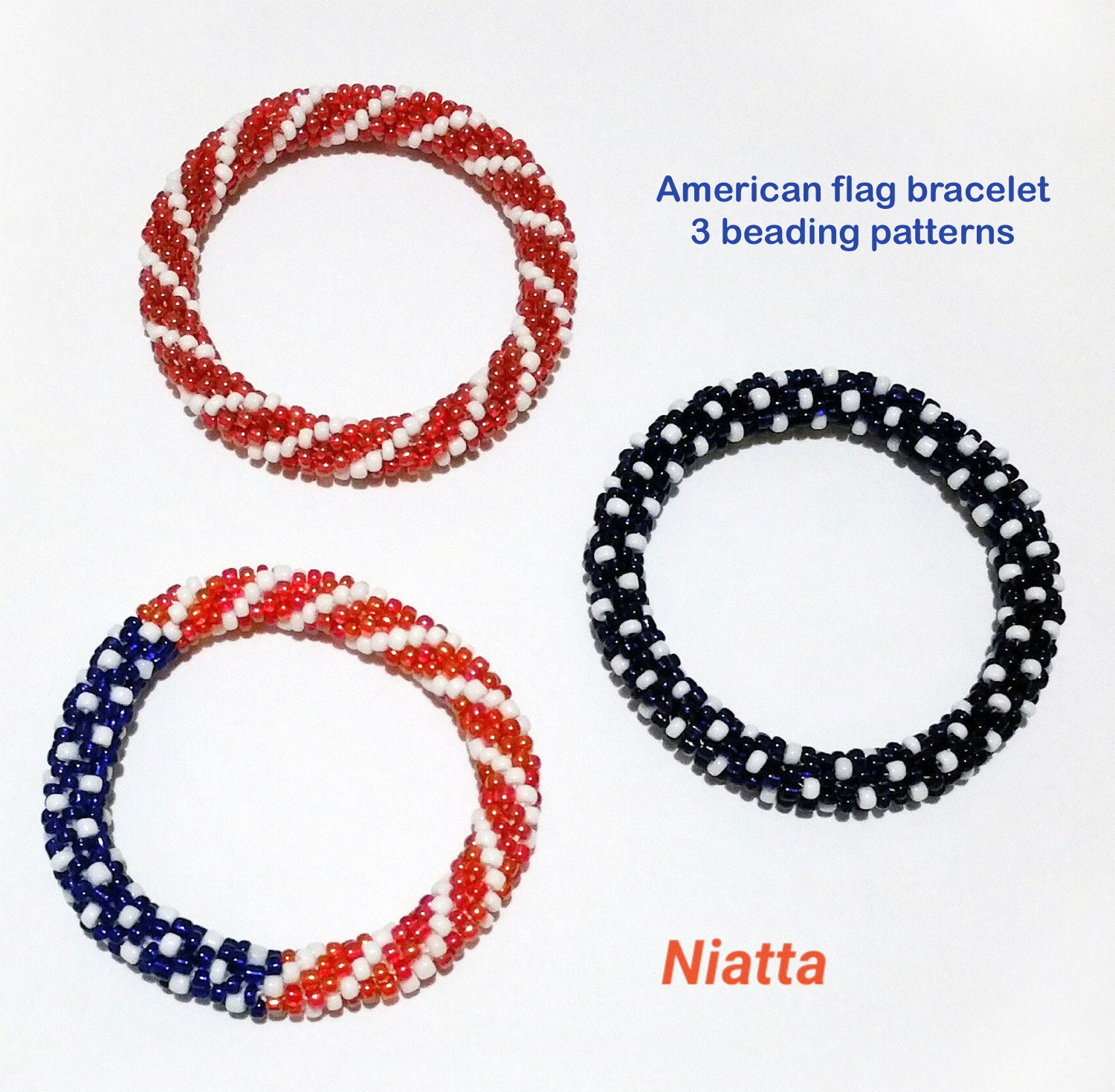 Red White Blue Crochet Beaded Bracelet, American Flag Beading Pattern ...